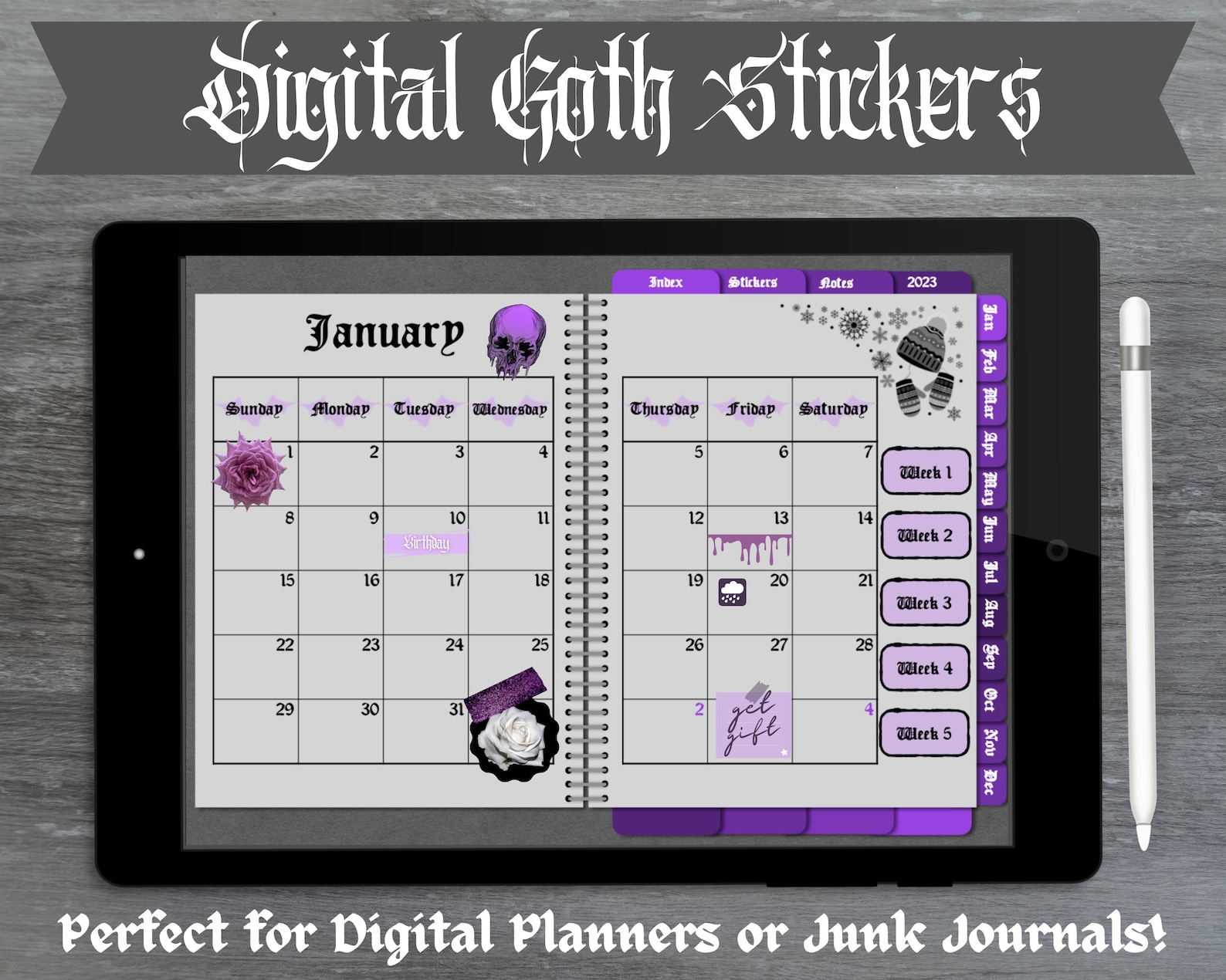 Digital Stickers | Goth Stickers | Goth Planner Stickers | PNG Digital ...