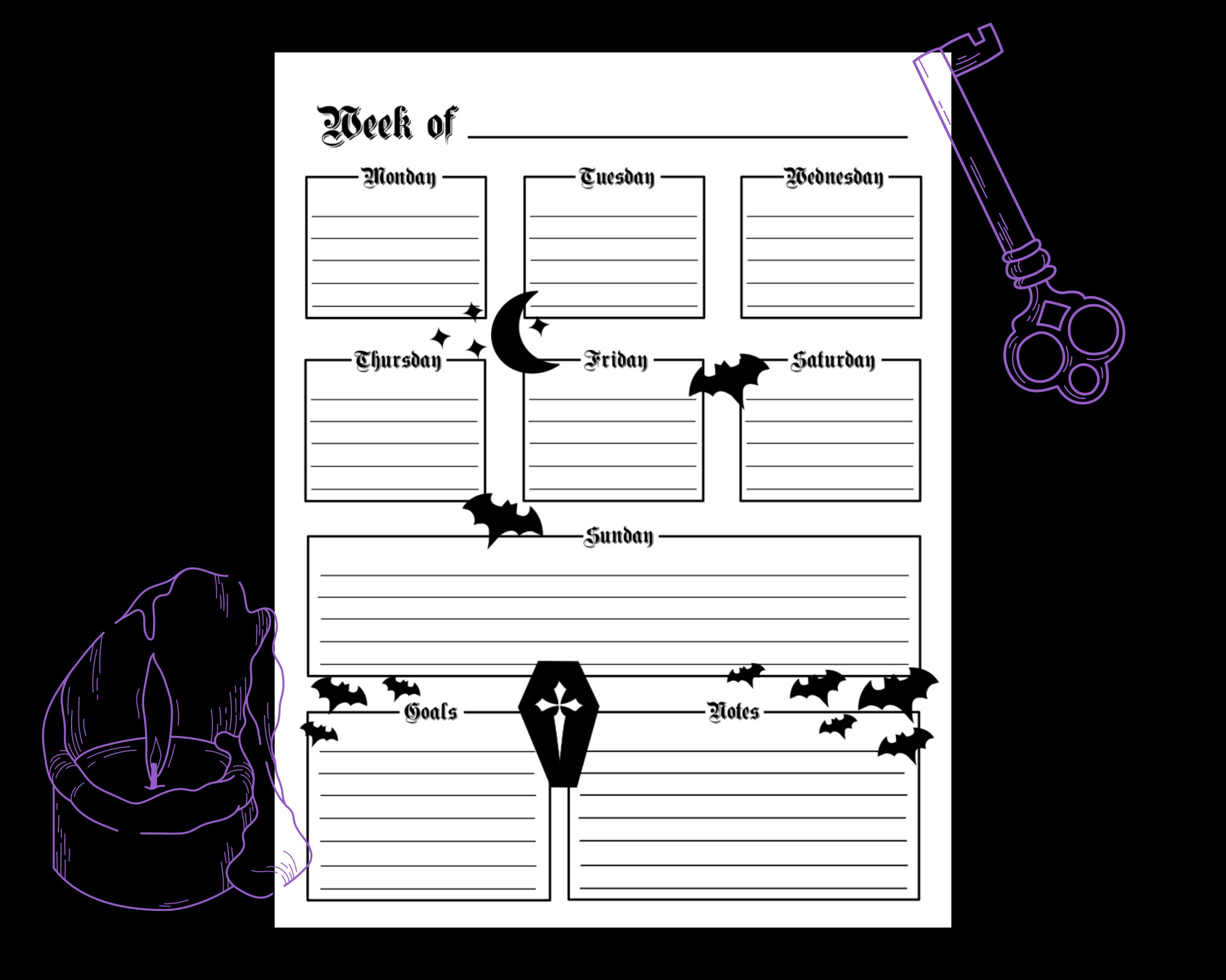 Goth Planner Pages With Day, Week, and Month | Printable Planner ...