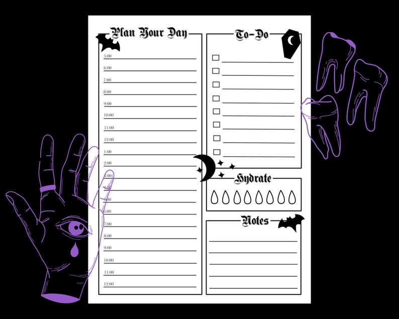 Goth Planner Pages With Day, Week, and Month | Printable Planner ...
