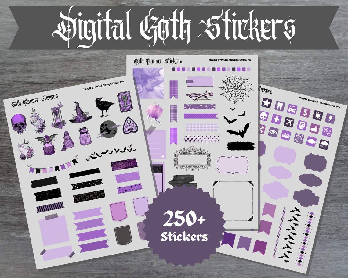 Digital Stickers | Goth Stickers | Goth Planner Stickers | PNG Digital ...
