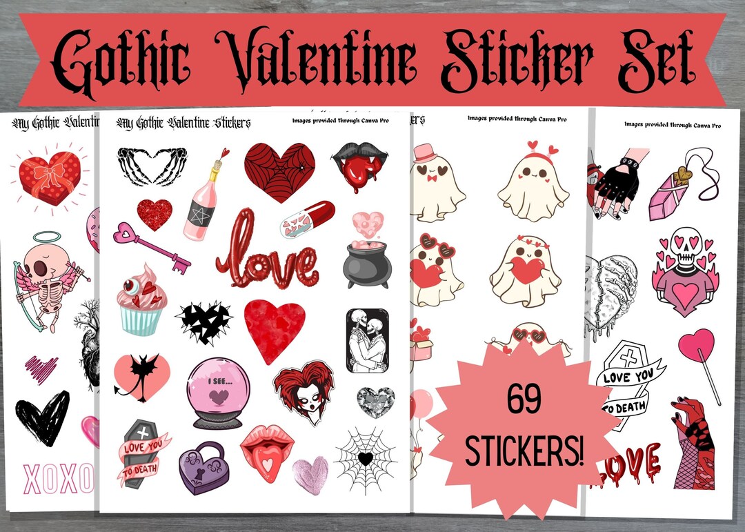Digital Stickers | Goth Valentine's Day Stickers | Gothic Valentine ...