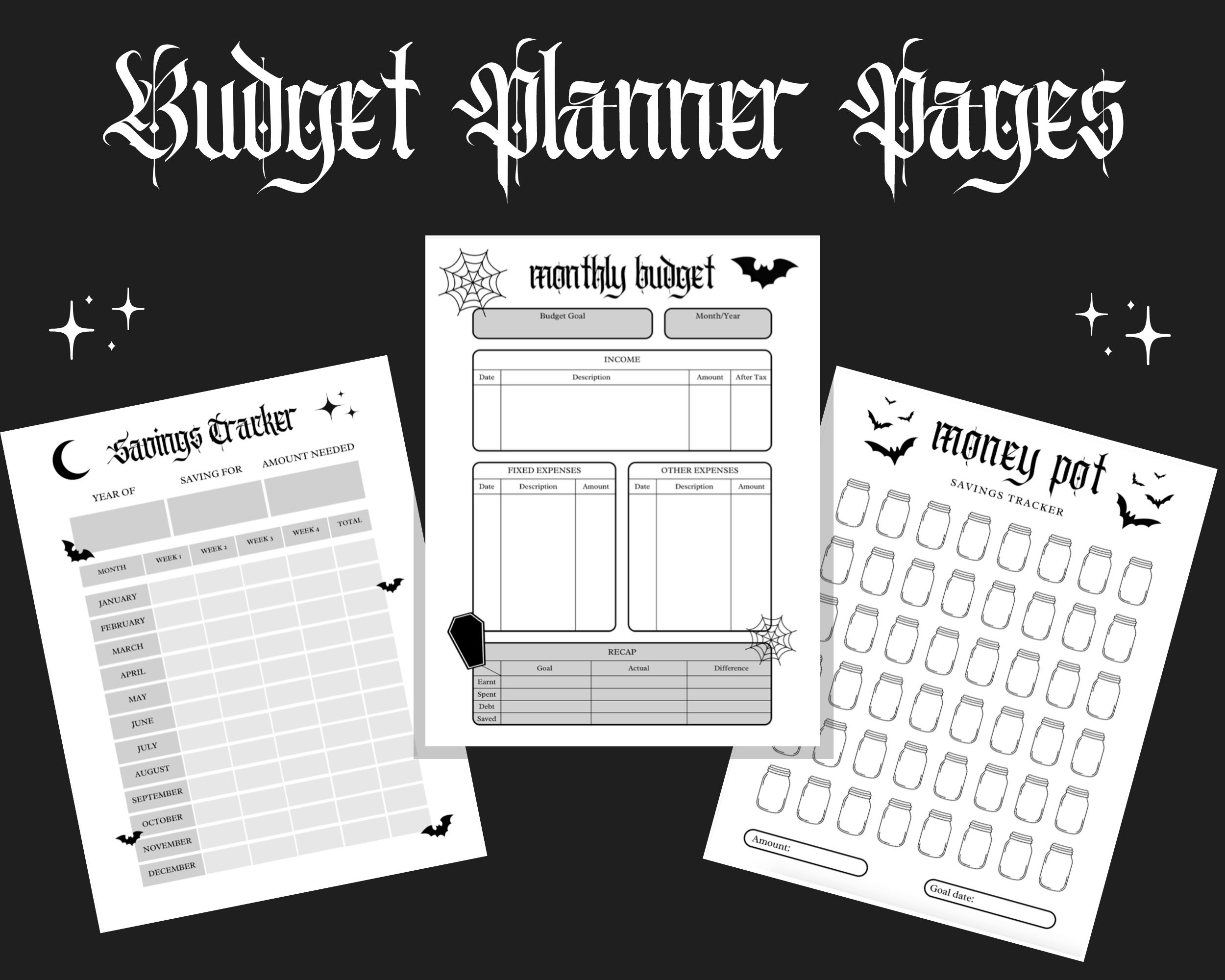 Goth Budgeting Planner Pages | Budgeting, Monthly Budget, Savings ...