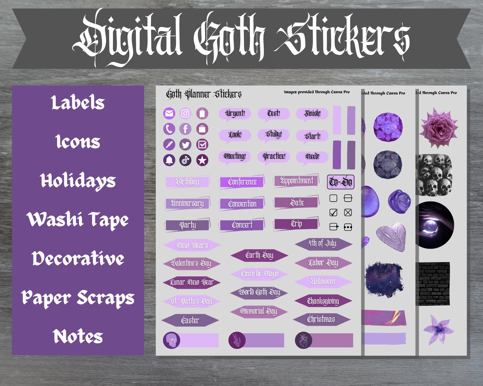 Digital Stickers | Goth Stickers | Goth Planner Stickers | PNG Digital ...
