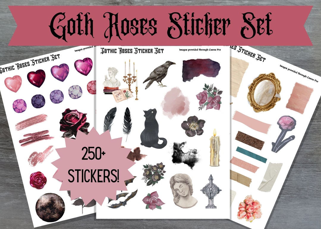 Digital Stickers | Gothic Roses Sticker Set | Goth Planner Stickers ...