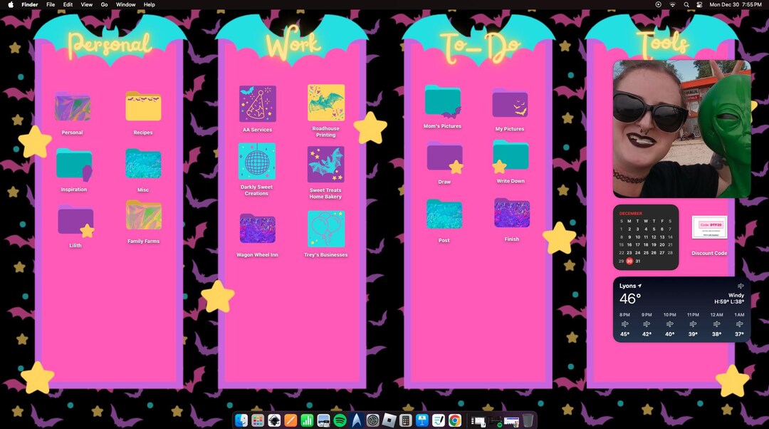 Desktop Theme | Bat Party Goth Desktop | Computer Background With Icons ...