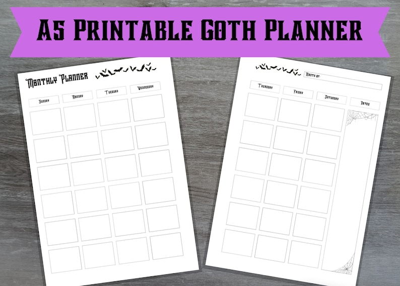 A5 Printable Goth Planner Pages | PDF Planner | Daily, Weekly, and ...