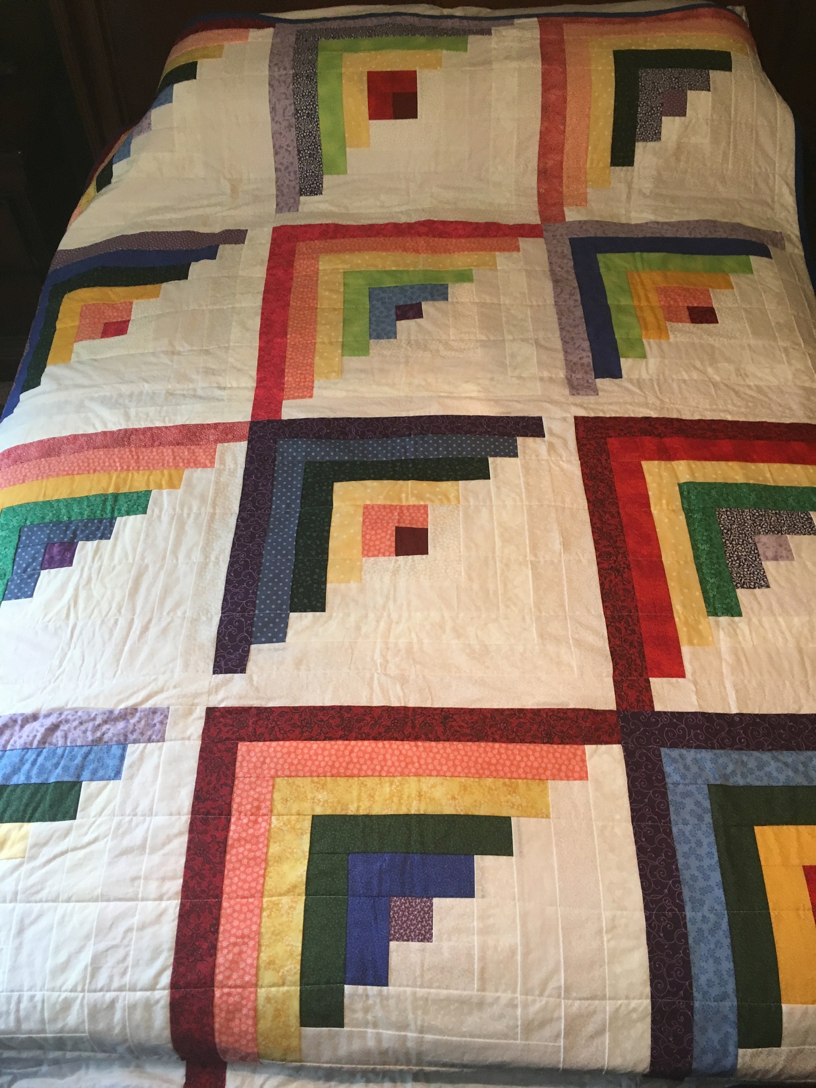A Dozen Promises, a Rainbow "log Cabin" Twin Size Quilt, Handmade ...