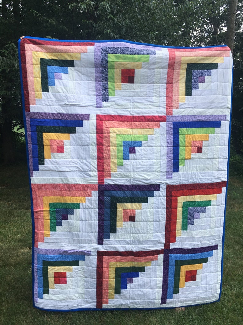 A Dozen Promises, a Rainbow "log Cabin" Twin Size Quilt, Handmade ...