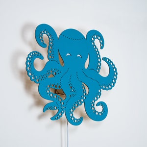Octopus Kids Wall Light, Ocean Nursery Sconce. Wall Hanging Animal Plug ...