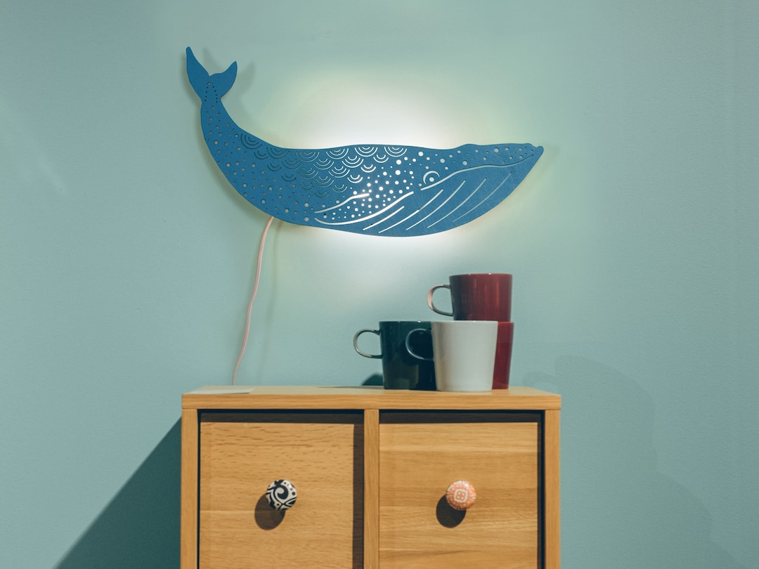 Whale Lamp, Ocean Theme Wall Light With Plug. Nautical Baby Nightlight ...