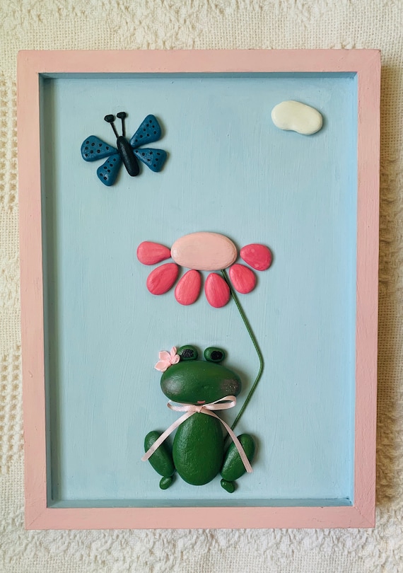 Frog Wall Art Frog Decor Frog Pebble Art Framed Nursery | Etsy