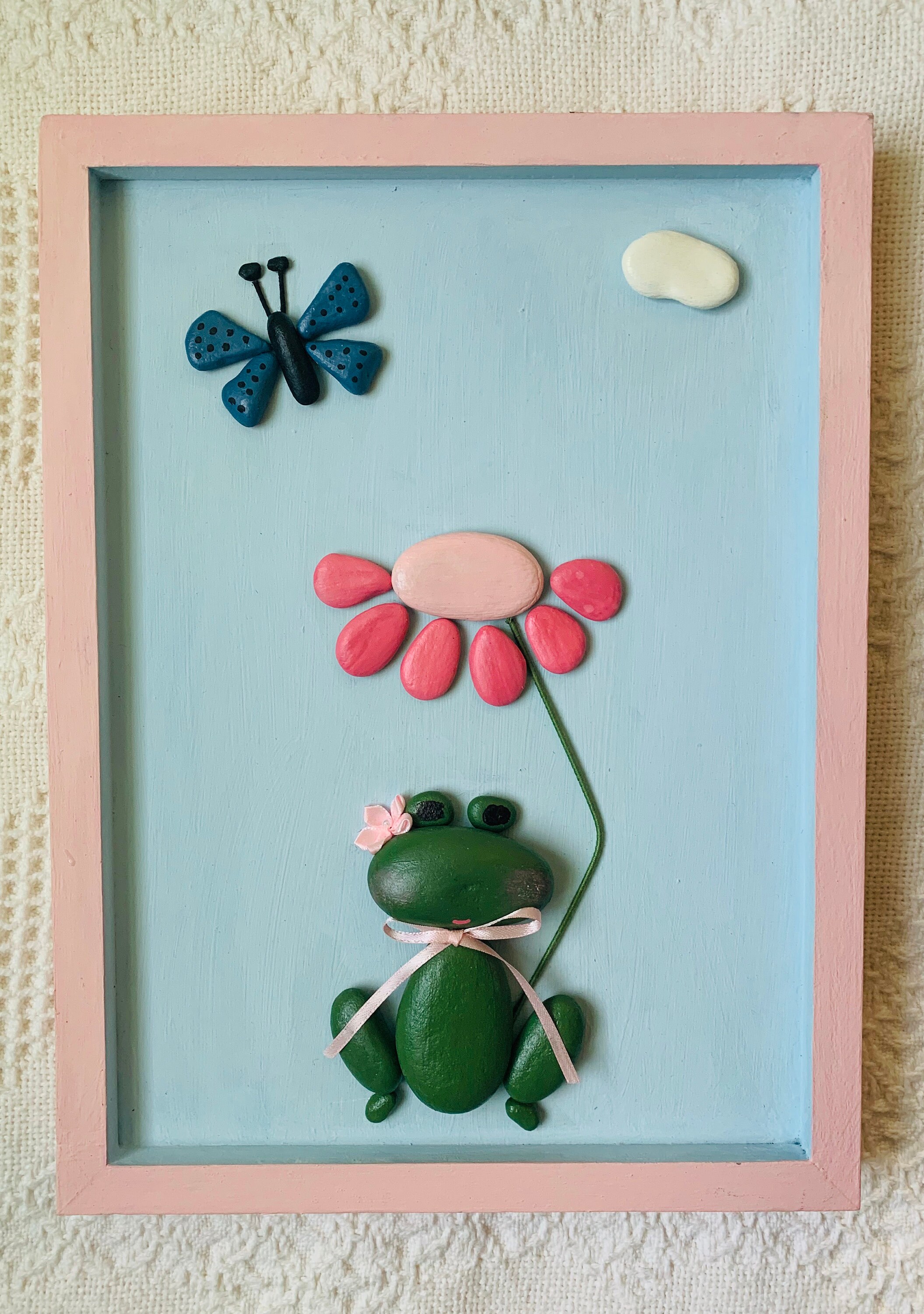 Frog Wall Art, Frog Decor, Frog Pebble Art Framed, Nursery Decor, Girl ...