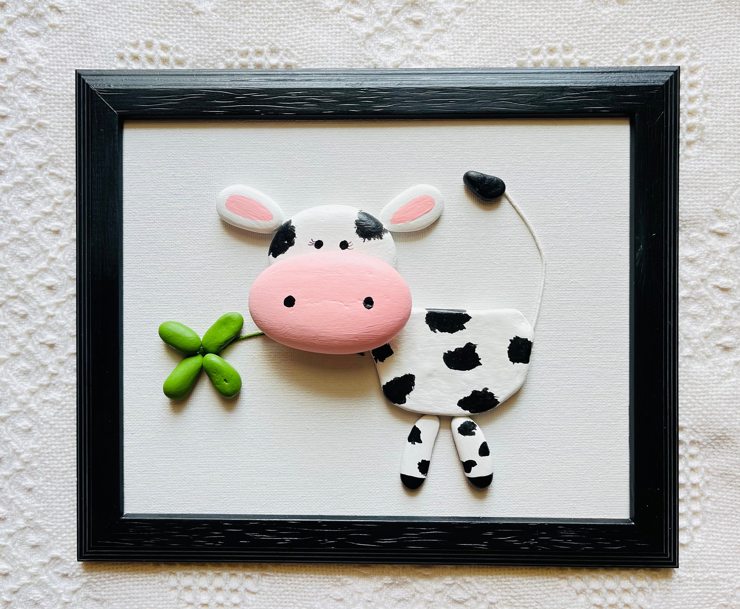 Cow Decor, Cow Art, Cow Pebble Art Framed, Nursery Decor, Kid’s Room ...
