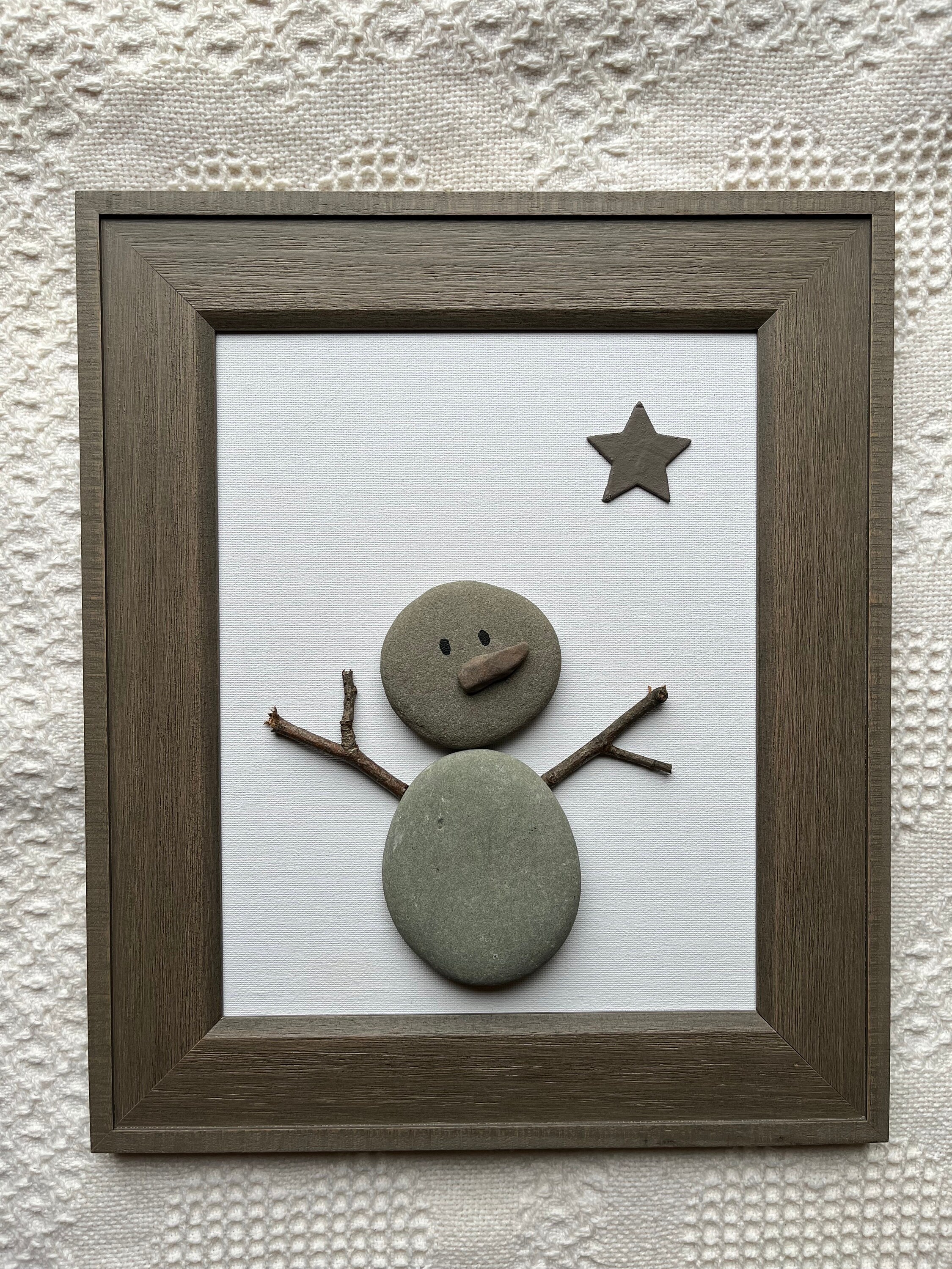 Snowman Pebble Art, Winter Decor, Winter Pebble Art, Christmas Pebble ...