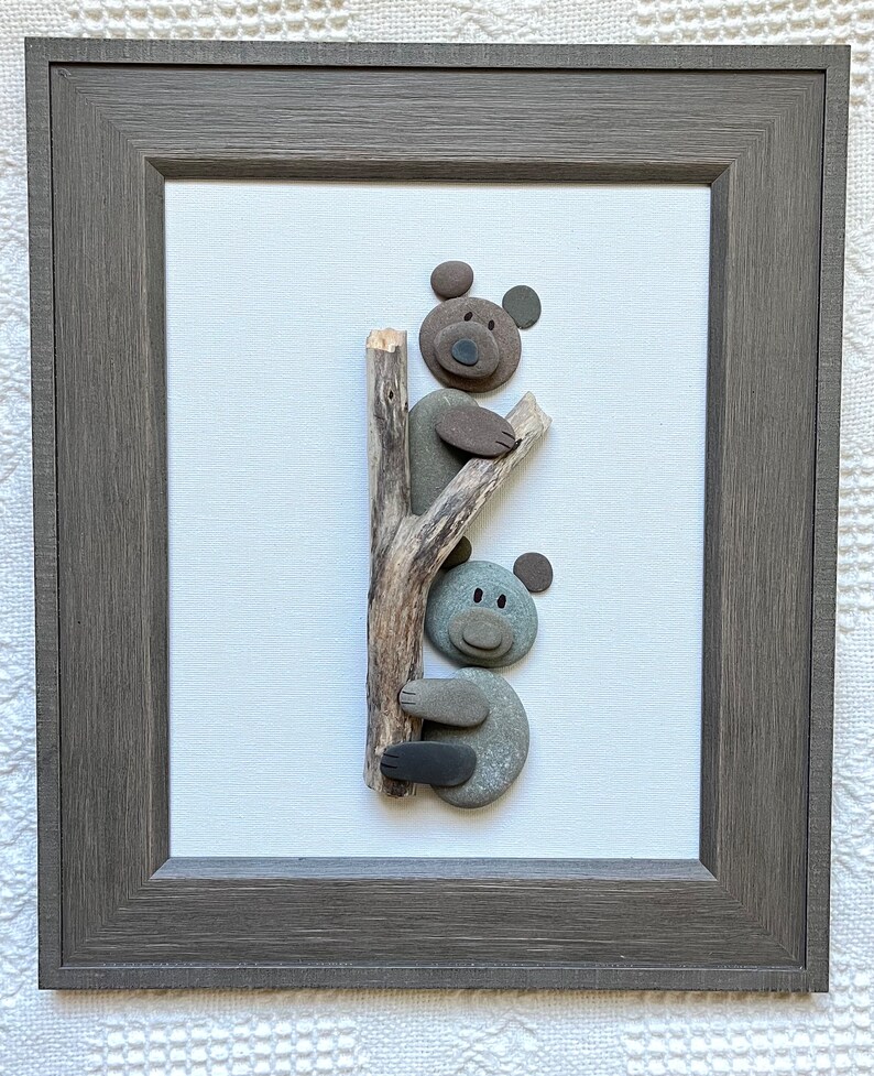 Bear Pebble Art, Bear Decor, Framed Pebble Art, Cabin Decor, Rustic ...