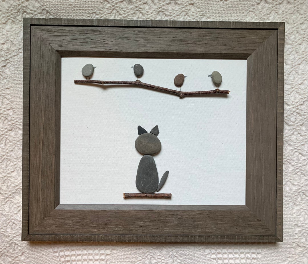 Cat Lover Gift Cat Wall Art Cat Stone Art Framed Cat Wall - Etsy