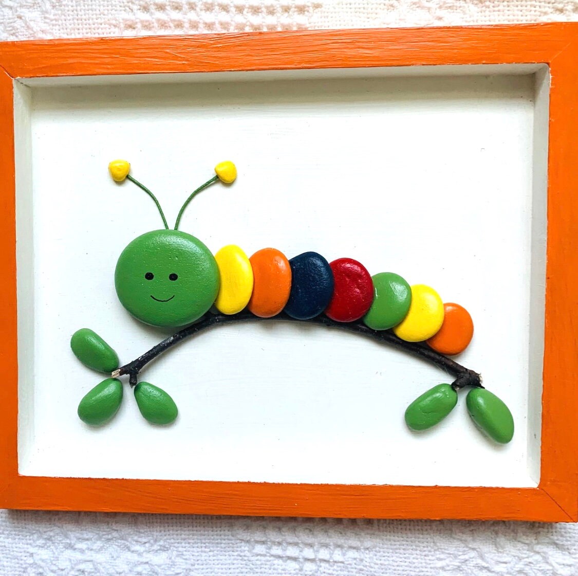 Caterpillar Wall Art Caterpillar Decor Framed Pebble Art | Etsy