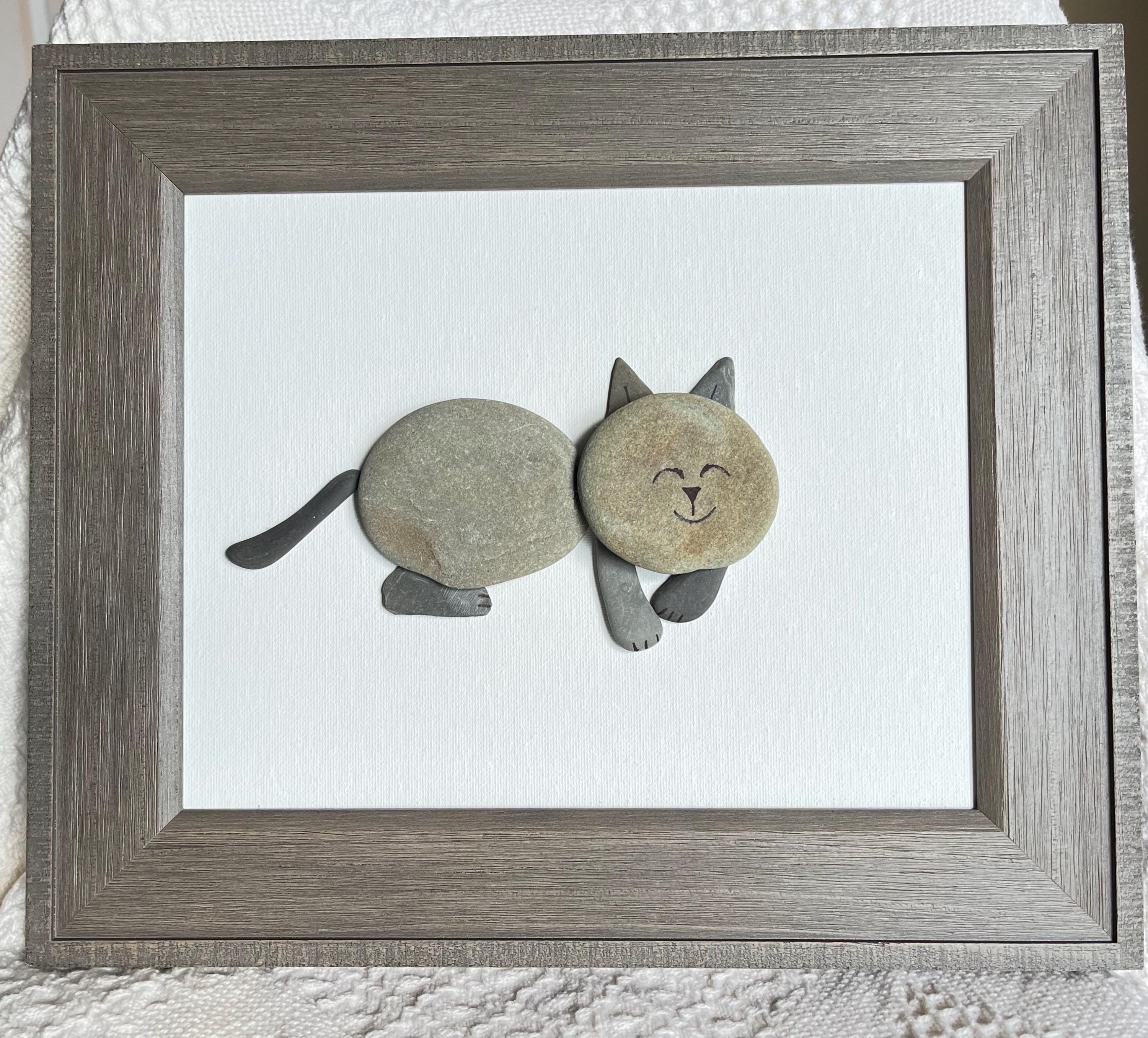 Cat Lover Gift, Cat Wall Art, Cat Stone Art, Framed Cat Wall Hanging ...