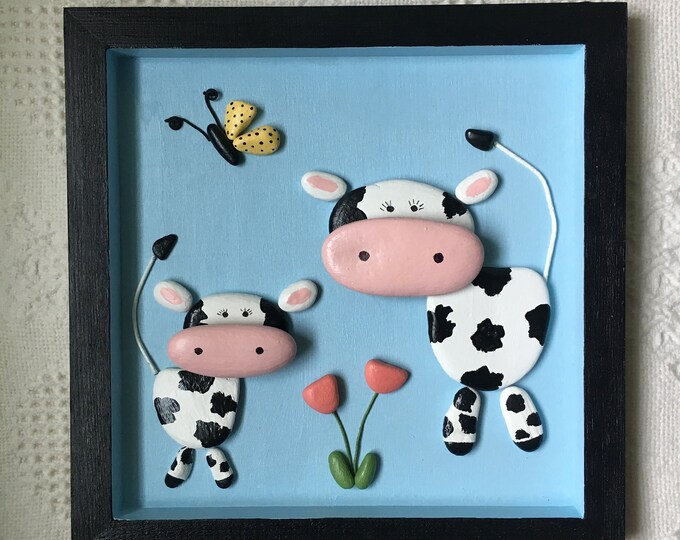 Cow Decor Cow Art Cow Pebble Art Nursery Wall Art Cow - Etsy