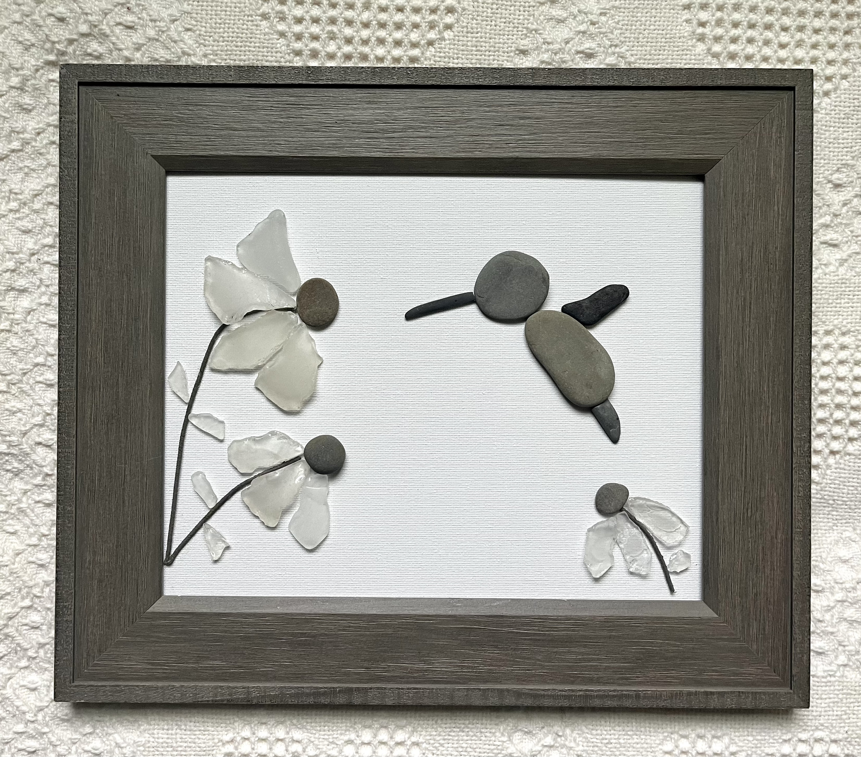 Pebble Art Hummingbird Beach Glass Flower and Hummingbird - Etsy