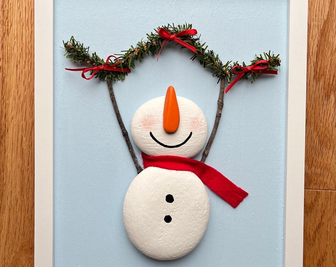 Snowman Decor, Snowman Pebble Art, Holiday Decor, Christmas Gift ...