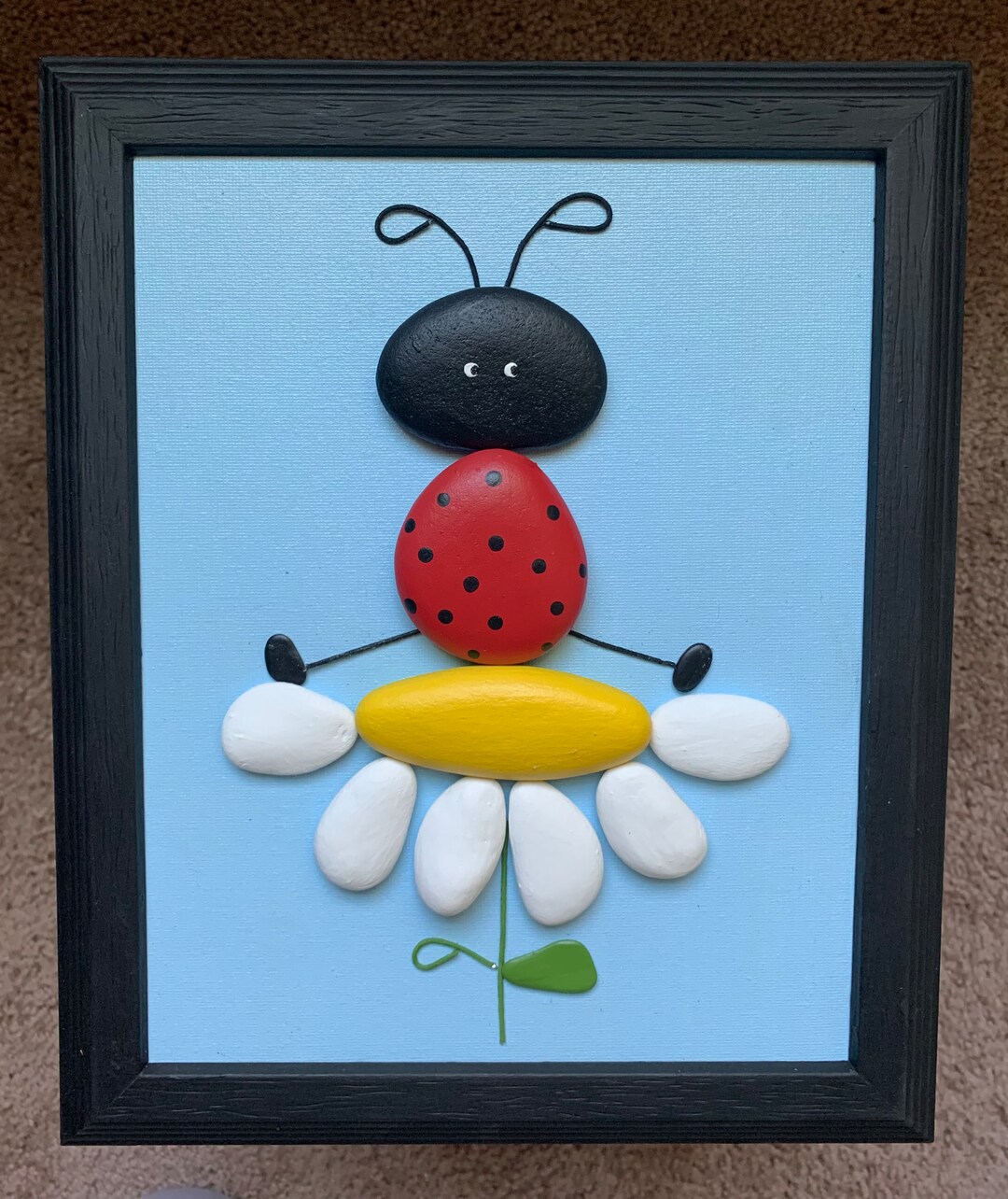 Lady Bug Decor, Lady Bug Wall Art, Lady Bug Stone Art, Lady Bug Pebble ...