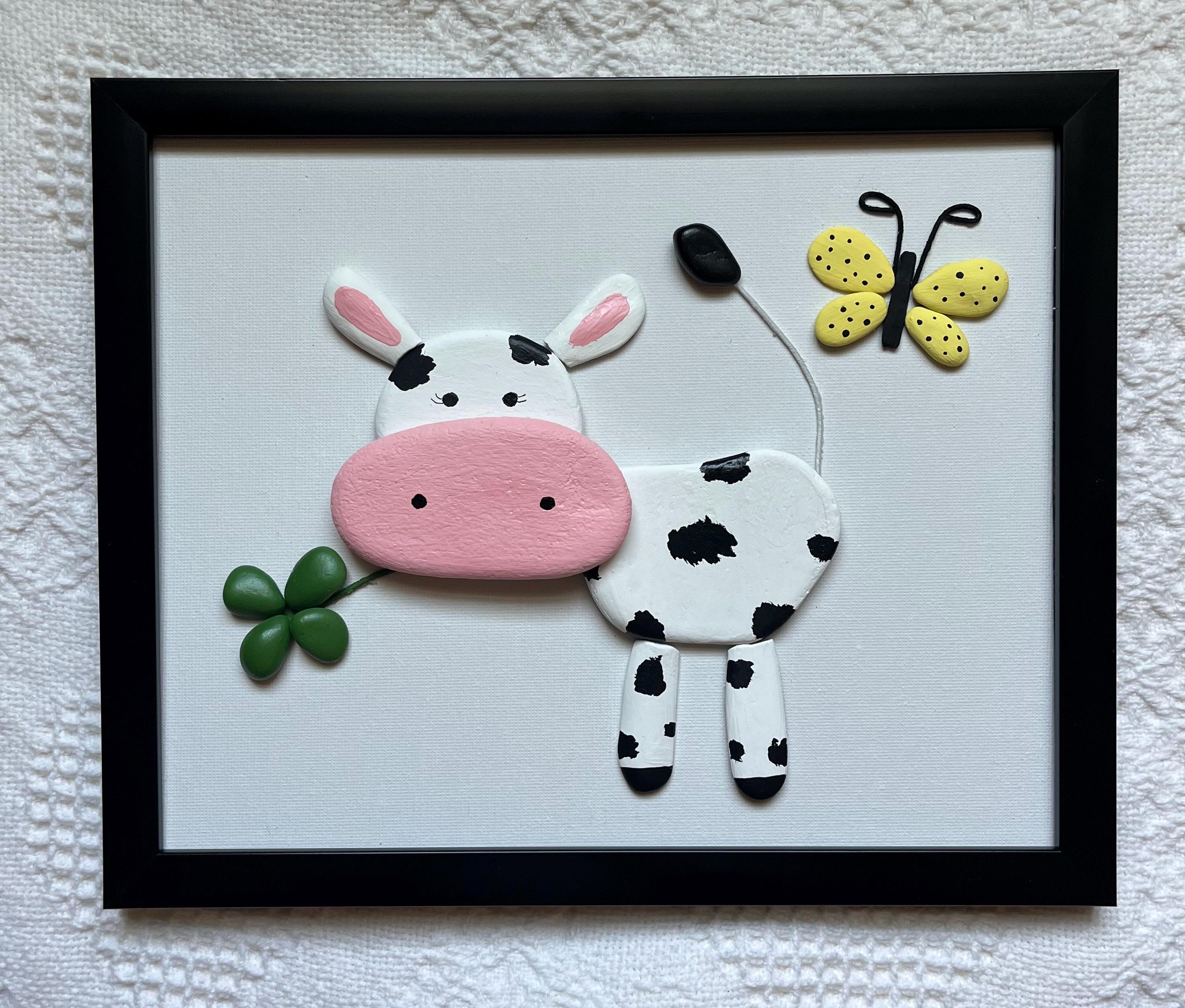 Handmade Cow Pebble Art, Framed Lake Ontario Stone Art - Etsy