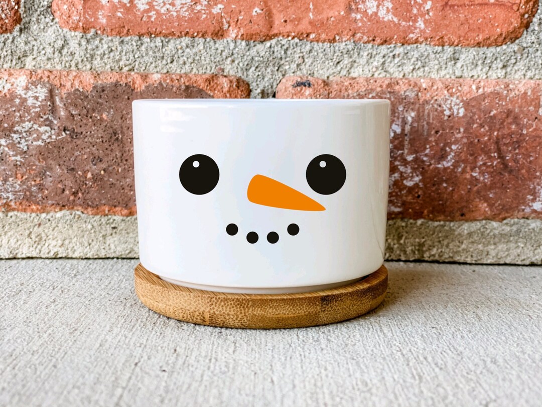 Snowman Planter, Small Succulent Planter, Ceramic Planter Pot, Bamboo ...