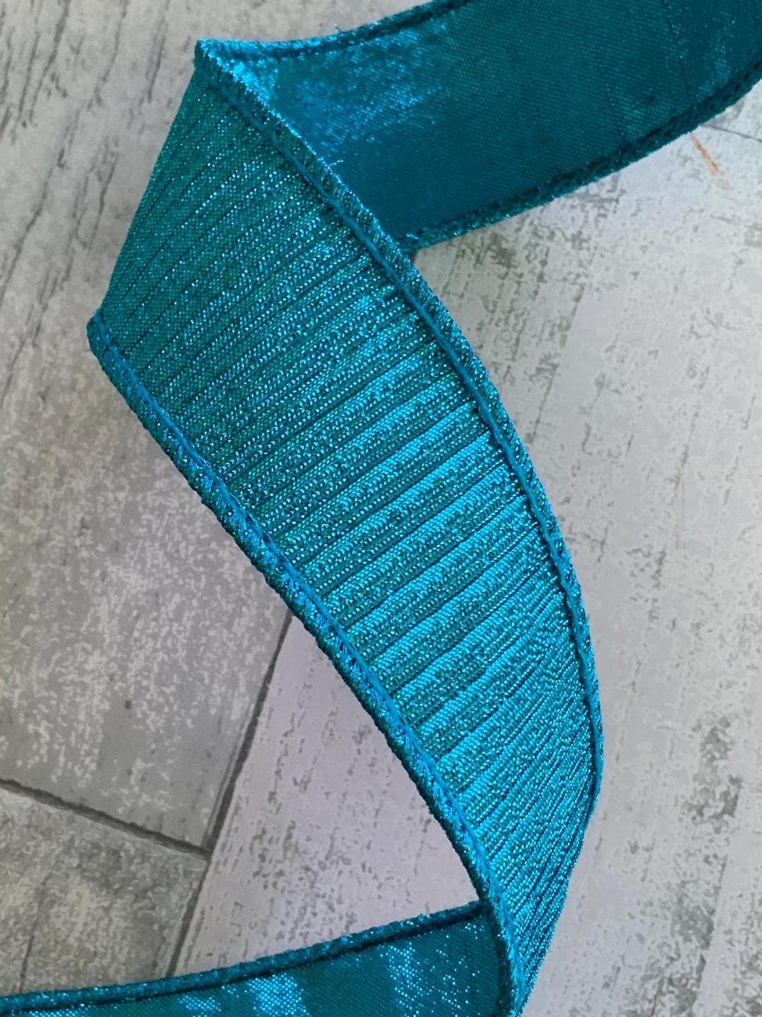 Turquoise Ribbon, Pleated Lame, Wired Ribbon, 1.5” Ribbon, Designer ...