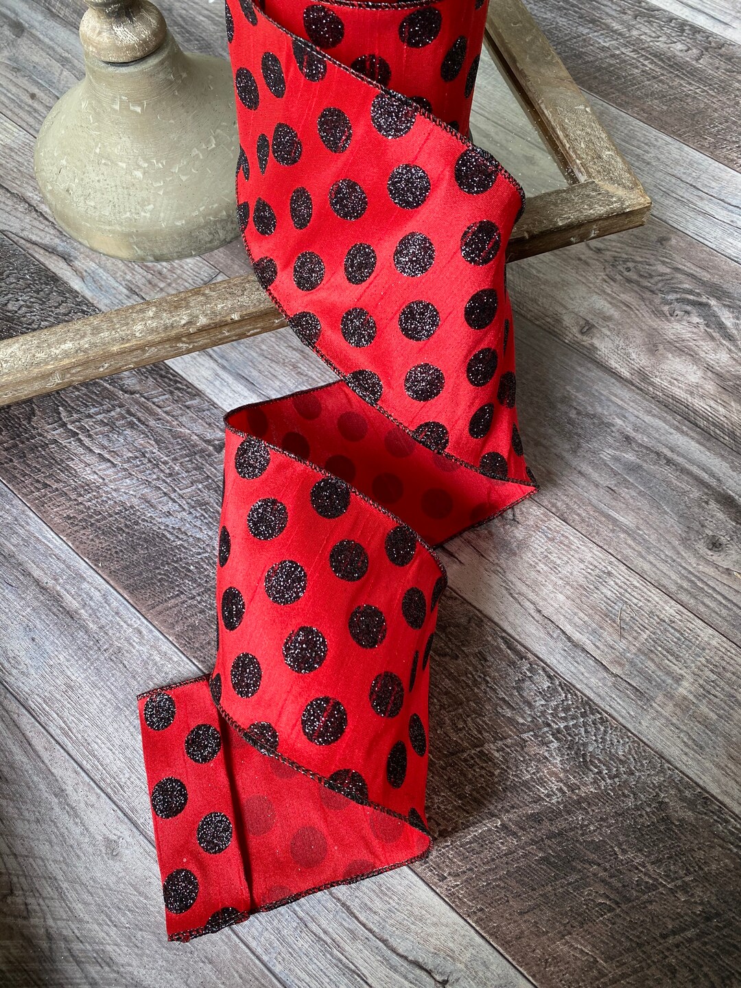 Black & Red Ribbon, Black Glitter, Dots, 4” X 10 Yards, Designer Ribbon ...