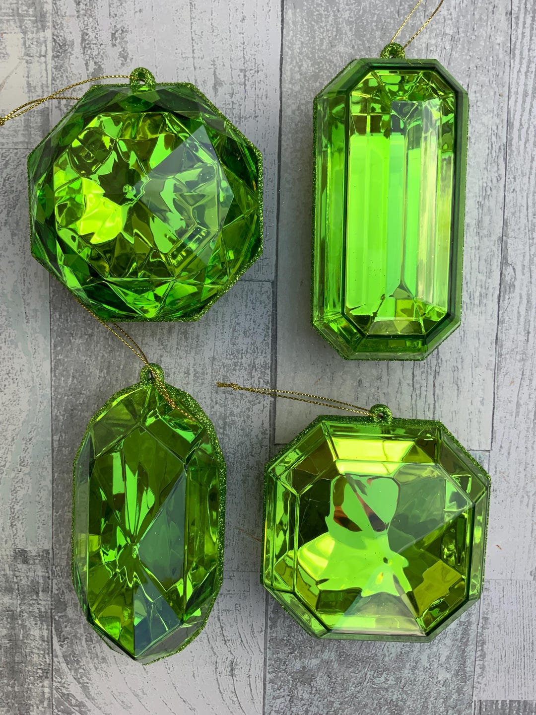 Jewel, Jewel Assortment, Set of 4, Ornament, Acrylic, Lime, Designer, 4 ...