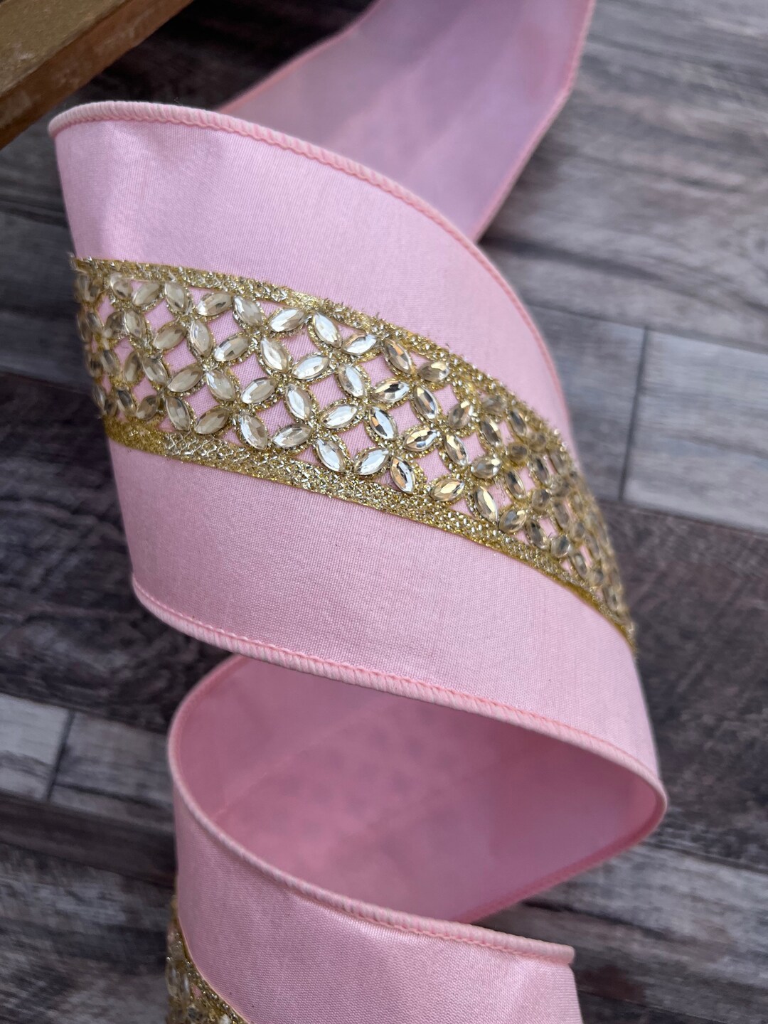 Jewel Ribbon, Spring Jewels, Light Pink, Wired Ribbon, 4" Ribbon ...