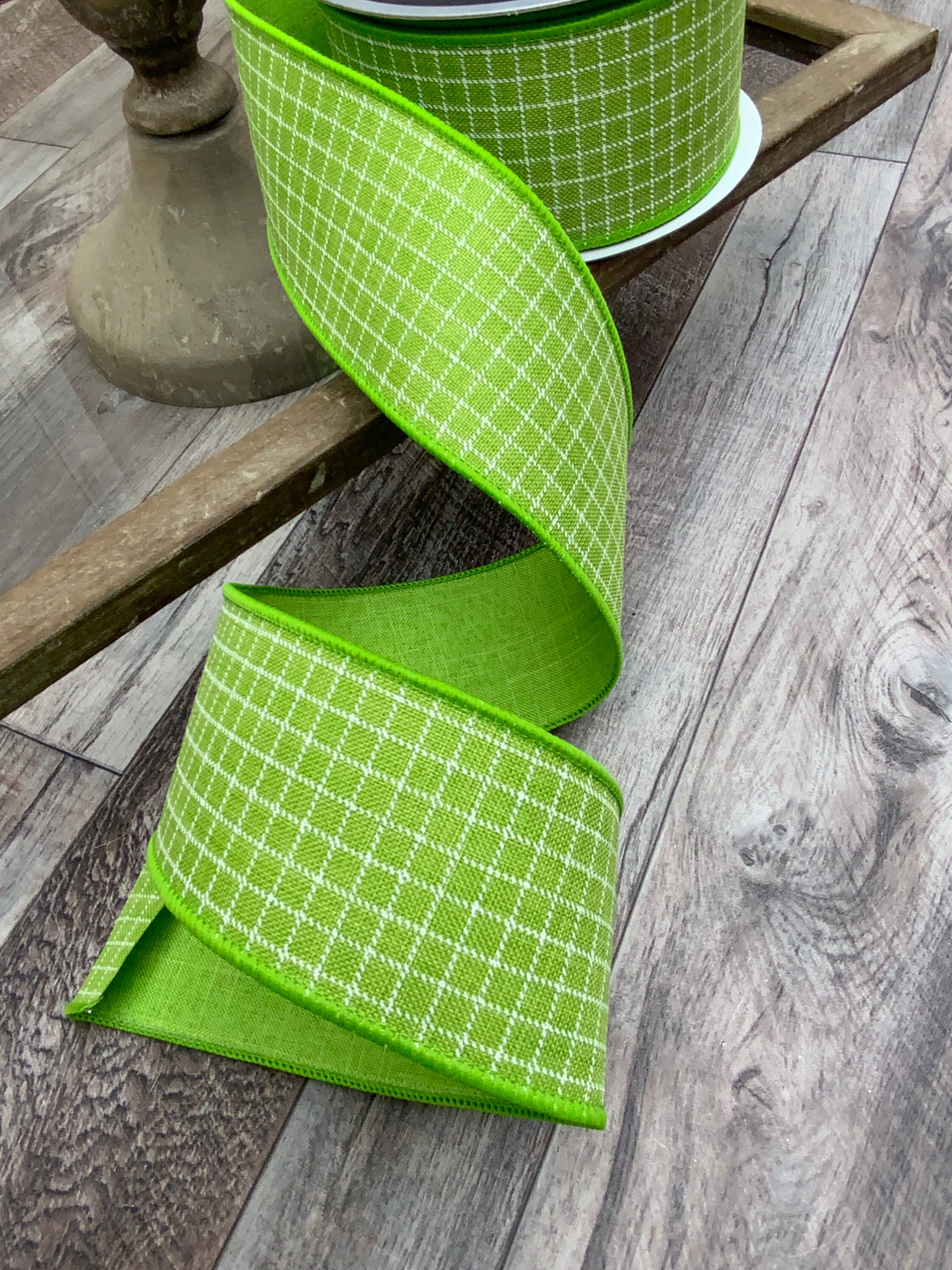 Green Ribbon Lime Ribbon Gingham Ribbon Spring Gingham | Etsy