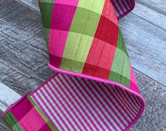Plaid Ribbon, Check Ribbon, Green & Pink Ribbon, Micro Check Back ...