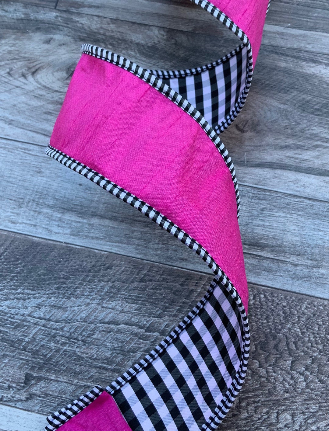 Pink Ribbon, Hot Pink, Check Back, Black & White, 2.5 X 10 Yards ...