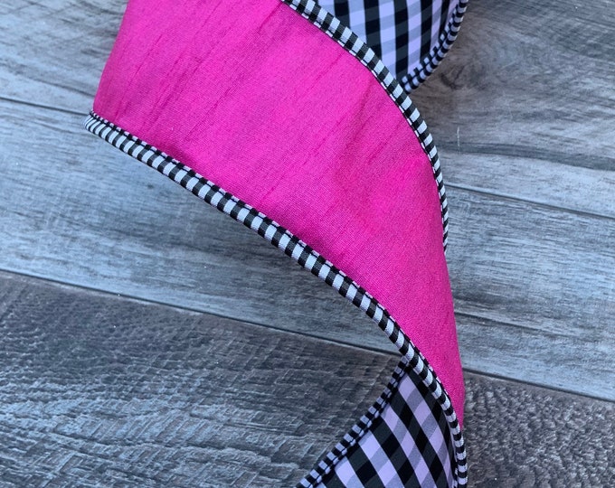 Pink Ribbon, Hot Pink, Check Back, Black & White, 2.5 X 10 Yards ...