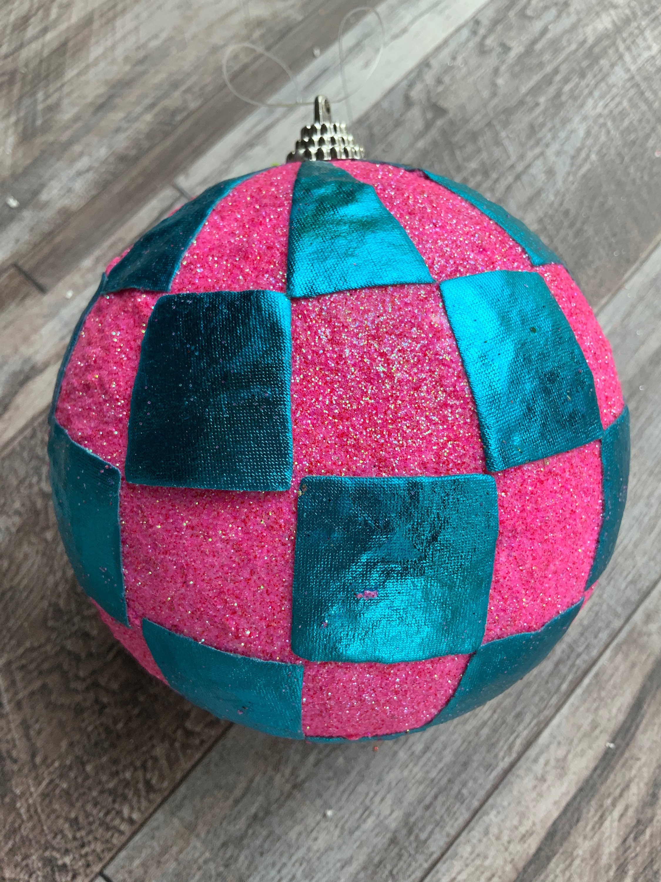 Checkered Ornament Checkered Ball Metallic Blue & Pink | Etsy