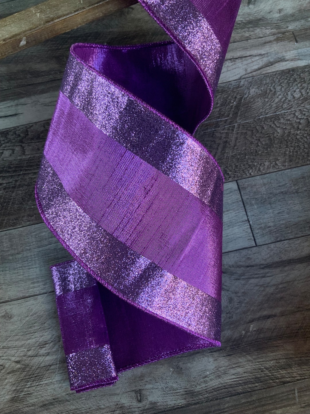 Purple Ribbon, Glitter Ribbon, Glitter Candy, Wired Ribbon, 4” Ribbon ...
