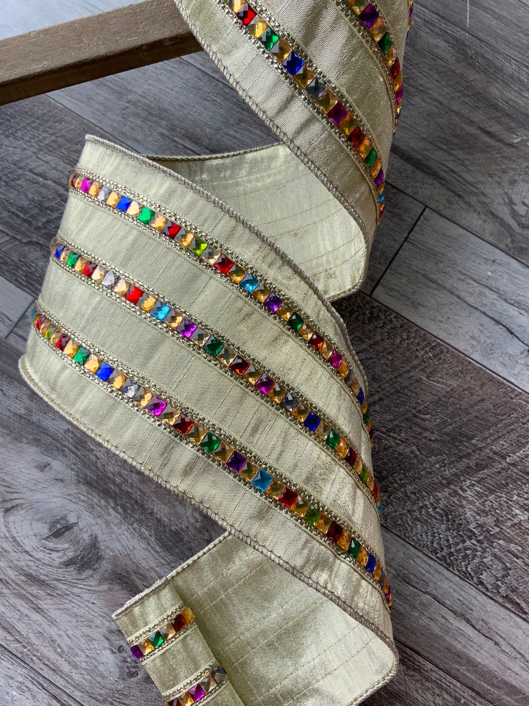 Jewel Ribbon, Rainbow Jewel, Farrisilk, Wired Ribbon, 4 Ribbon, 5 Yards ...