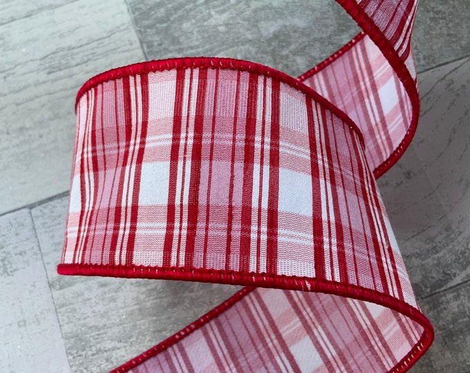 Plaid, Plaid Ribbon, Pink & Red Plaid, Wired Ribbon, 2.5” Ribbon ...