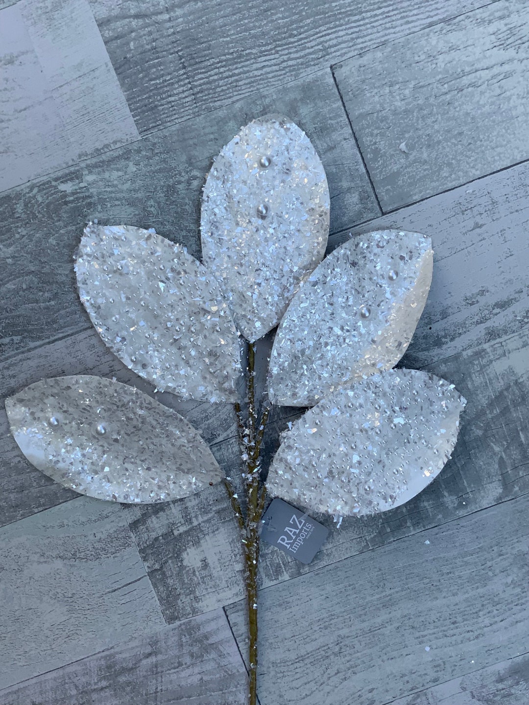 Magnolia, Magnolia Leaf, White Glitter, Magnolia Leaf Spray, Designer, Raz, 23” - Etsy