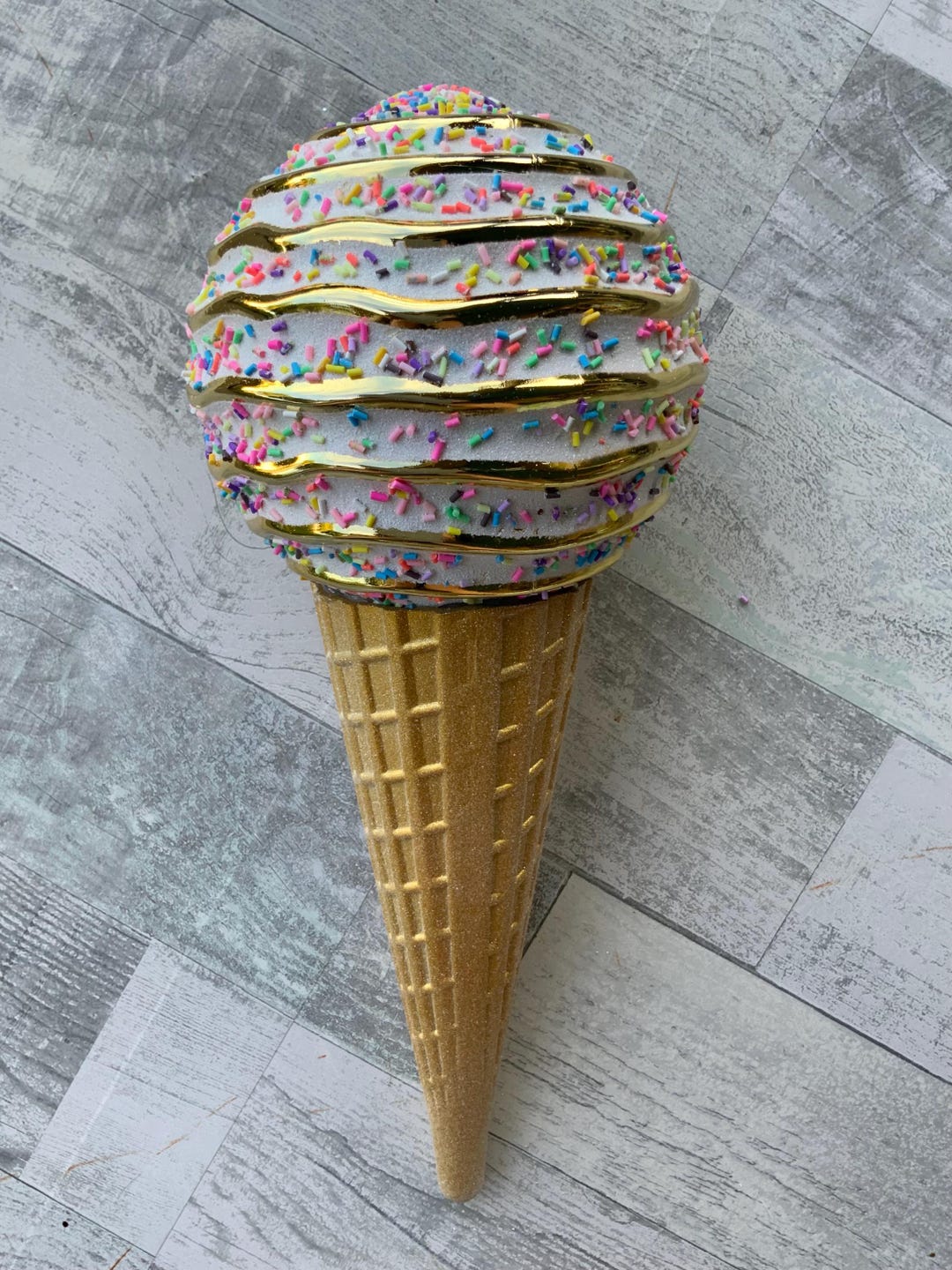 Couture Ice Cream Cone Ornament: White Farrisilk Designer Cone, 15 Inch ...