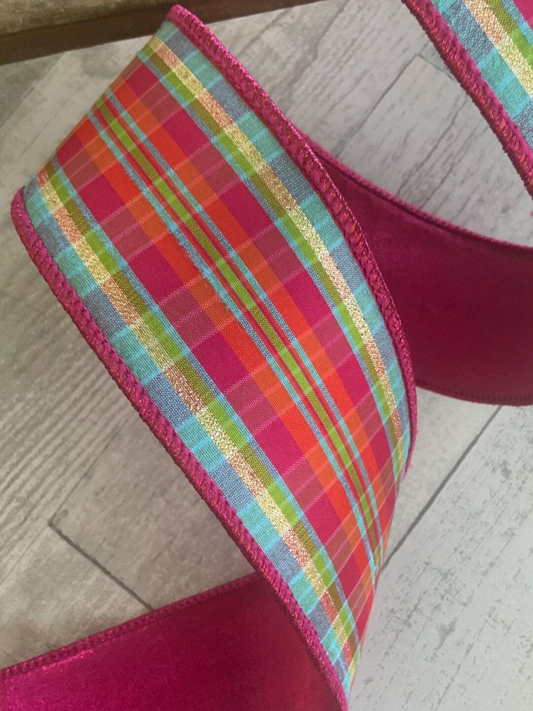 Plaid Ribbon, Multi, Pink, Turquoise, Orange, Double Sided, Wired ...