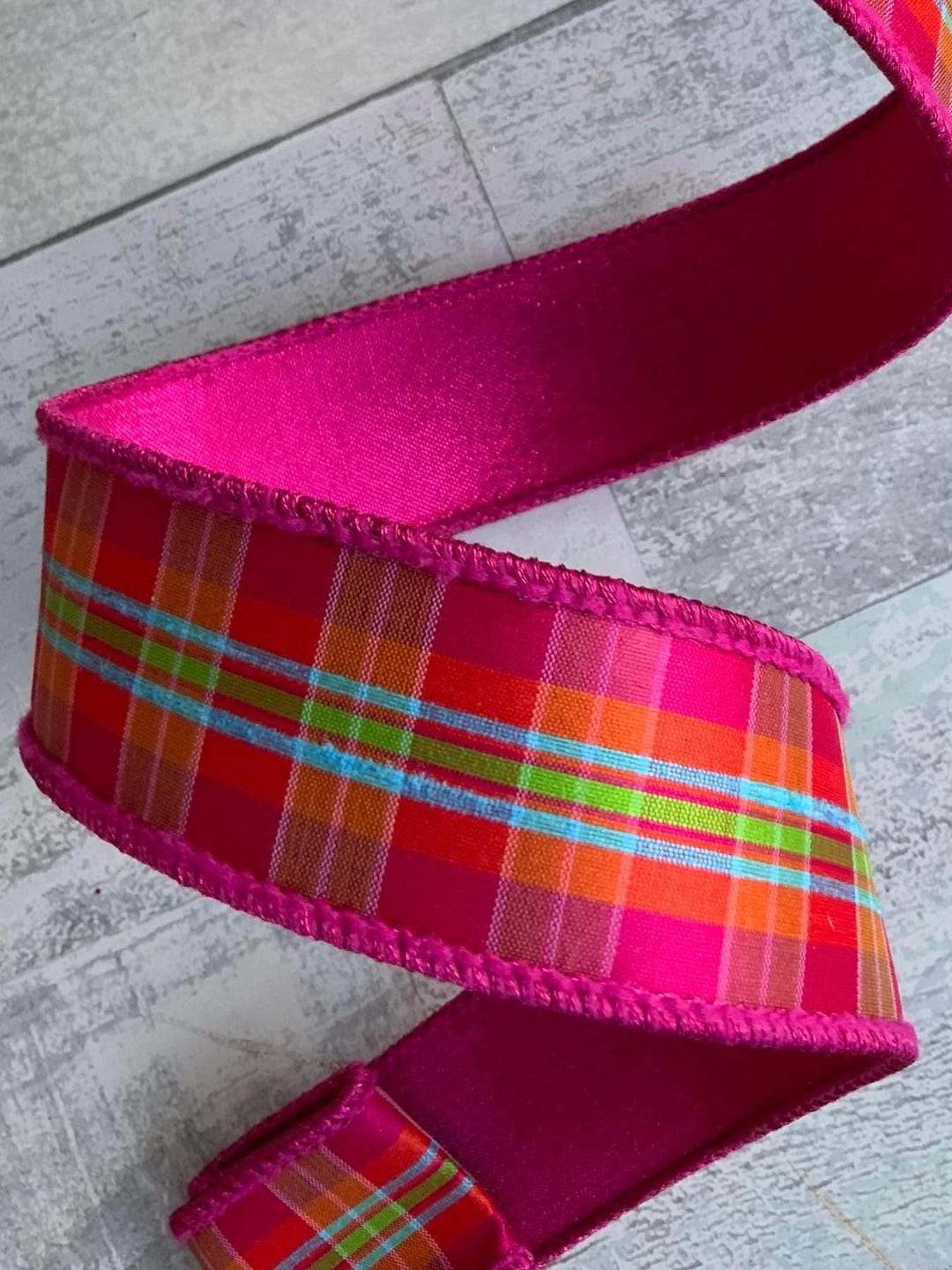Hot Pink Ribbon, Plaid Ribbon, Orange, Turquoise, Lime, Designer Ribbon ...