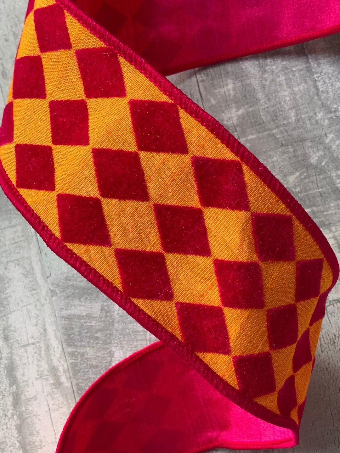 Orange & Hot Pink Ribbon, Harlequin, Retro, Flocked, Designer Ribbon, 2 ...