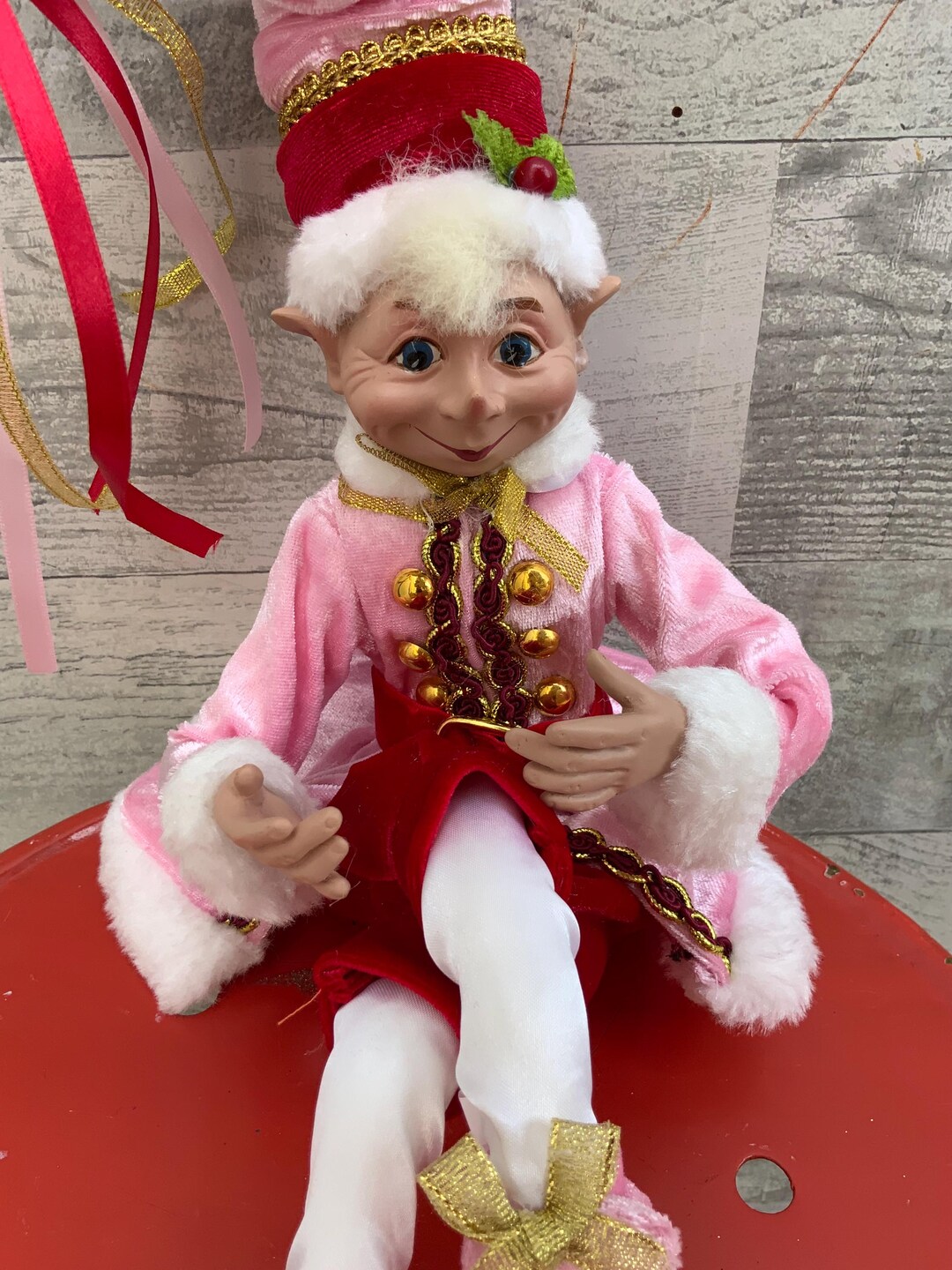 Elf, 16 Posable Elf, Pink & Red, Santas Helper, Designer - Etsy