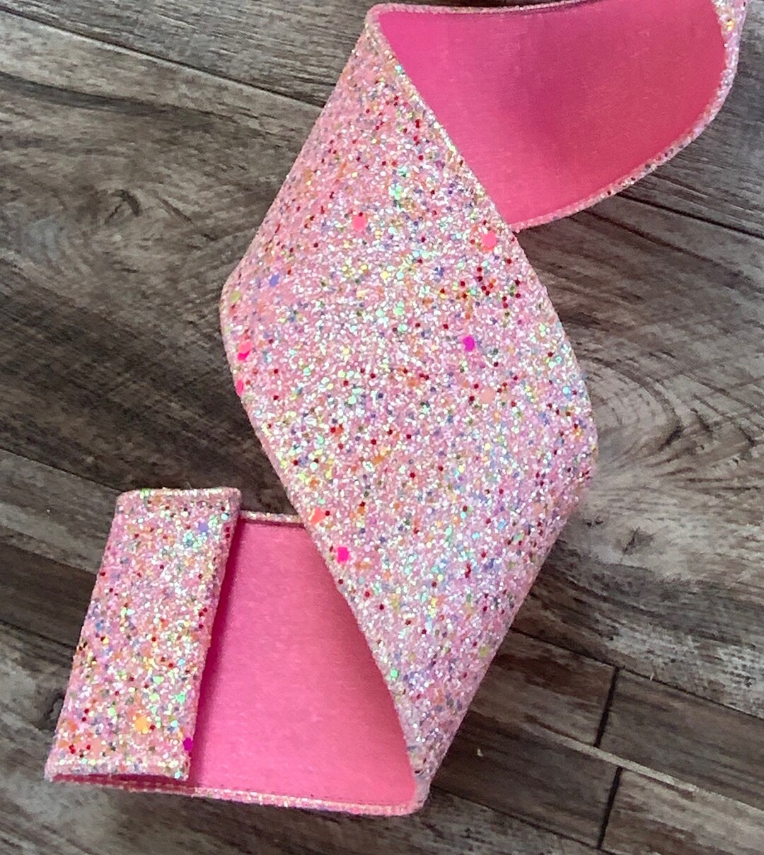 Pink Ribbon, Glitter Ribbon, Fairy Dust, Farrisilk, Wired Ribbon, 2.5 ...