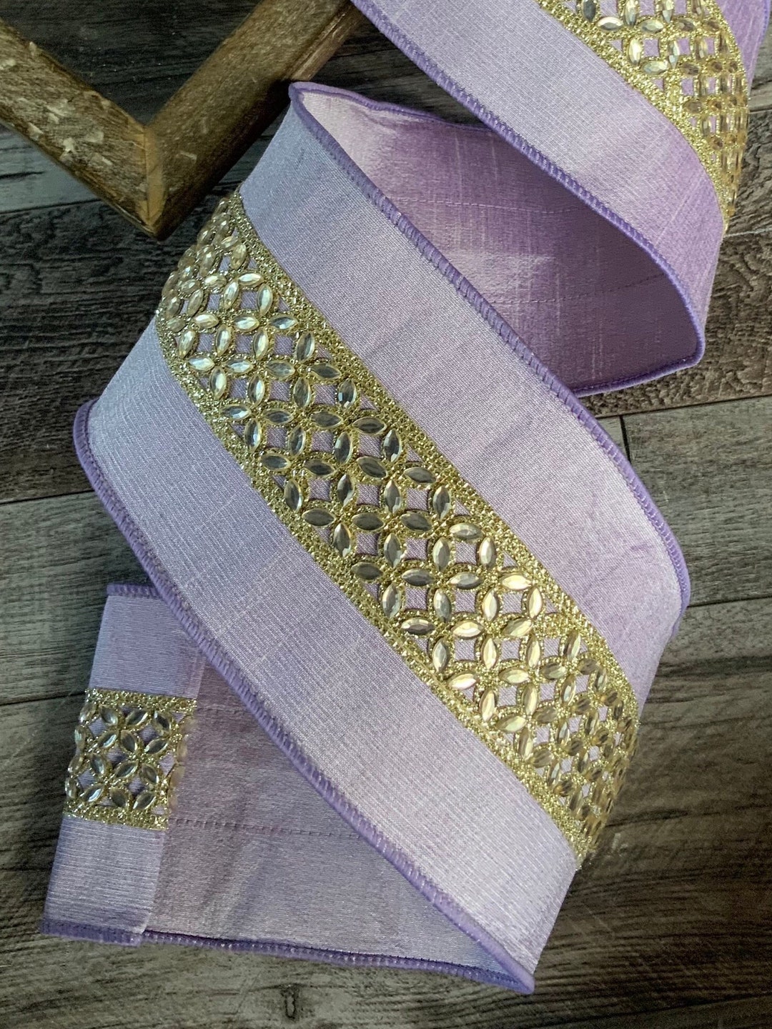 Lavender Ribbon, Jewels, Lavender Jewel Ribbon, Wired Ribbon, 4” Ribbon ...