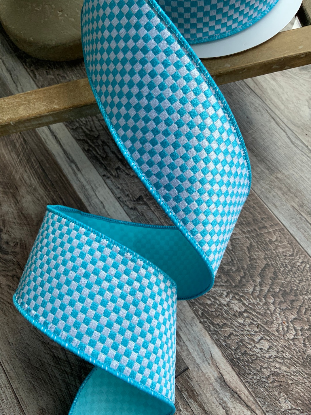 Farrisilk Blue Mini Check Wired Ribbon - 2.5” X 10 Yards - Etsy