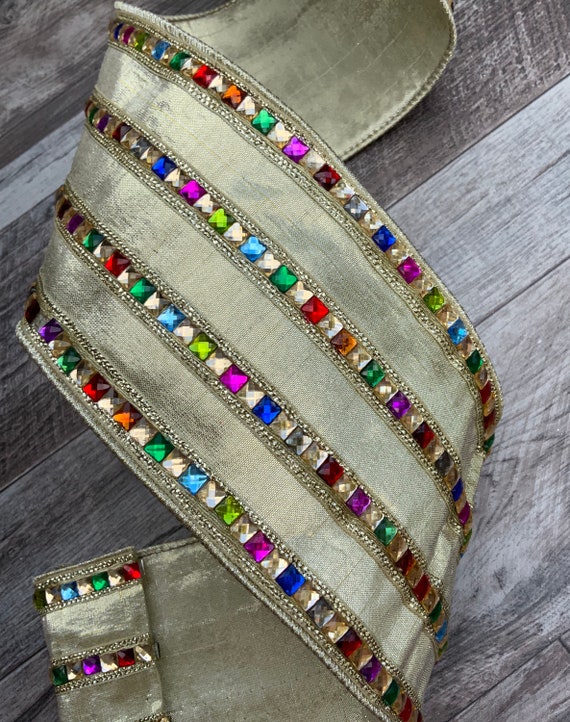 Jewel Ribbon Rainbow Jewel Farrisilk Wired Ribbon 4 - Etsy